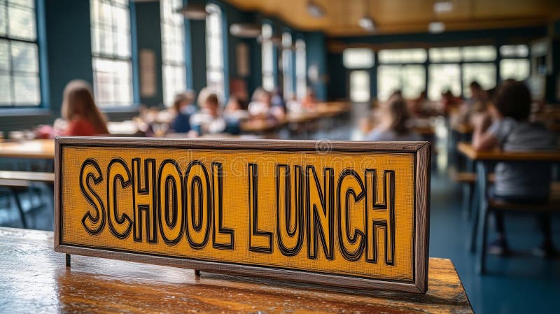 Vibrant School Lunch Sign in Busy Cafeteria Seen with Students Stock ...