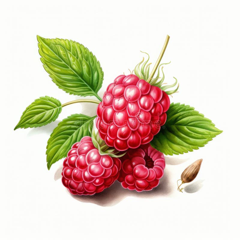 Vibrant Scientific Illustrations of Red Raspberries on White Background ...