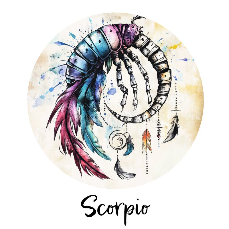 Vibrant Scorpio Zodiac Art with Colorful Feathers and Dreamcatcher ...