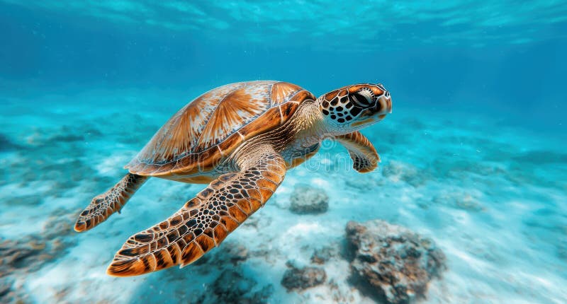 Vibrant Sea Turtle Swimming in Crystal Clear Ocean Stock Illustration ...