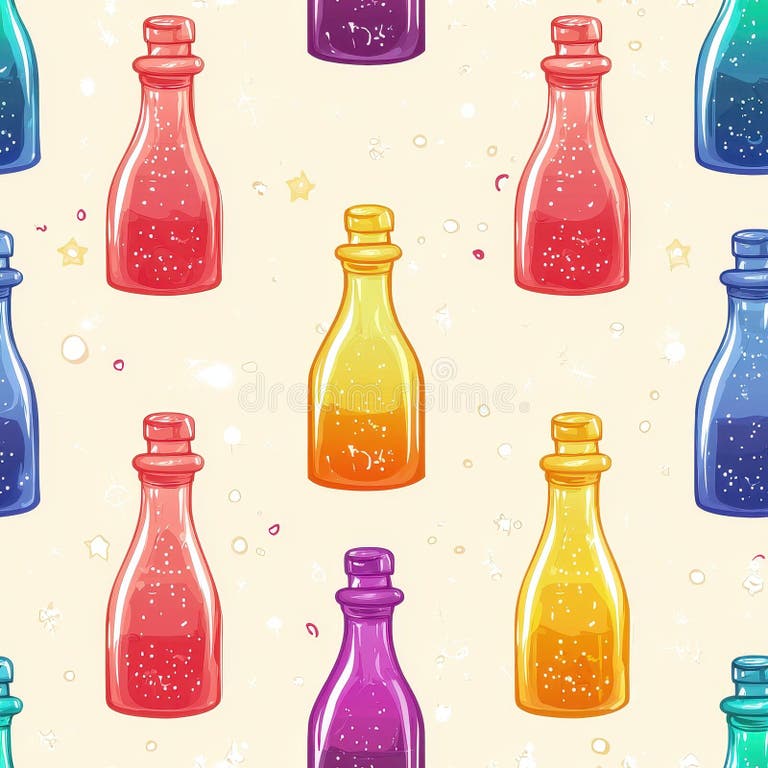 Vibrant Seamless Background Featuring an Array of Colorful Bottles in ...