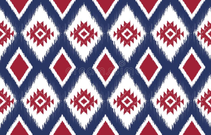 Seamless Ikat Pattern Design Red White Blue Diamond Geometric Textile ...