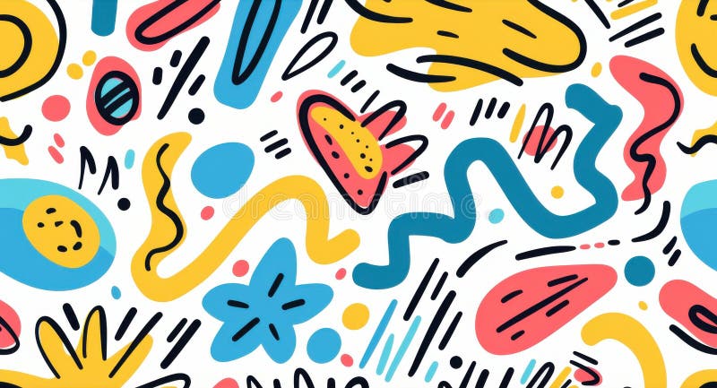 A Vibrant Seamless Pattern of Bold Doodle Shapes, Featuring Funky ...