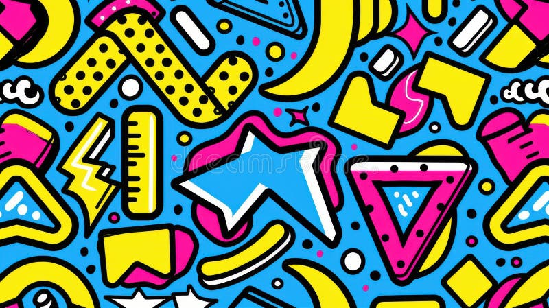 A Vibrant Seamless Pattern of Bold Doodle Shapes, Featuring Funky ...