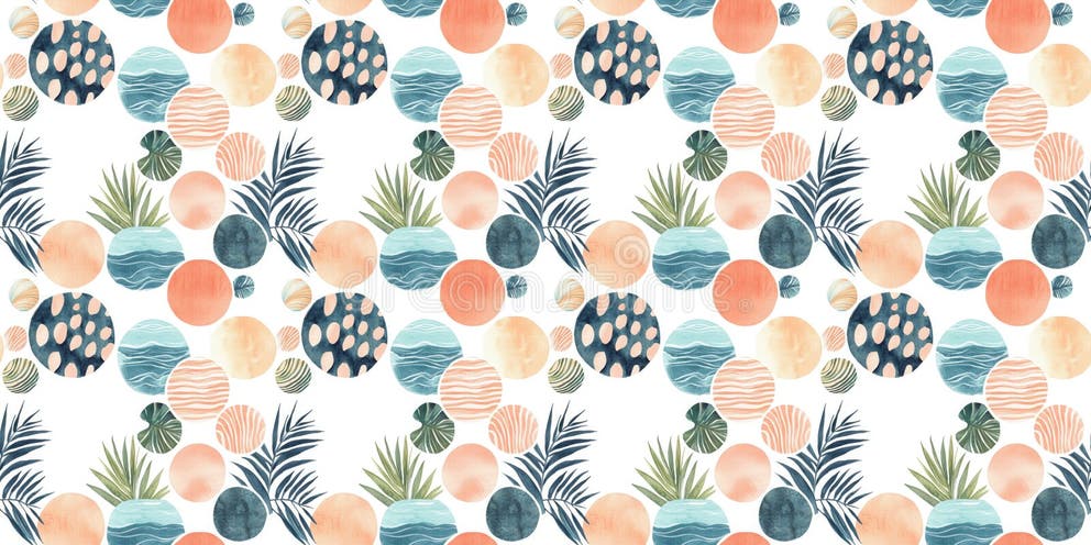 Vibrant Seamless Pattern Featuring Abstract Circles and Tropical ...