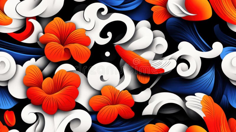 Vibrant Seamless Pattern Featuring Colorful Flowers and Flowing Shapes ...