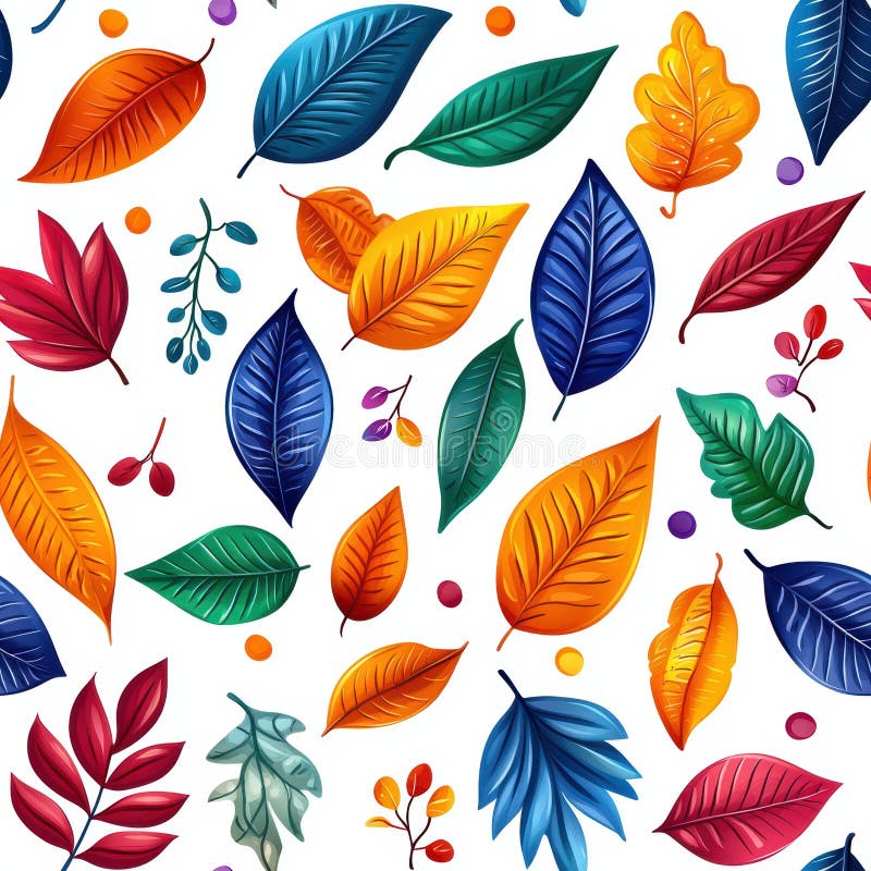 Vibrant Seamless Pattern Featuring Colorful Leaves in Various Shapes ...