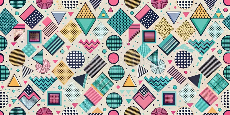 A Vibrant Seamless Pattern Featuring a Plethora of Geometric Shapes and ...
