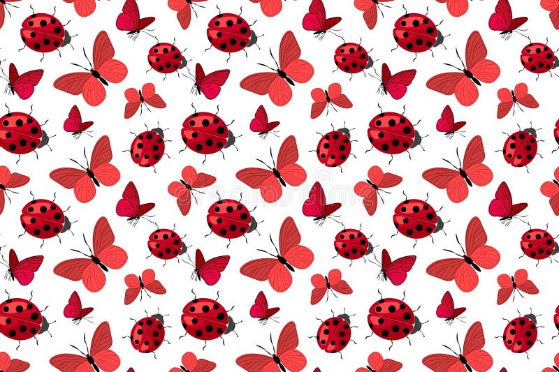 Vibrant Seamless Pattern Featuring Red Ladybugs and Butterflies with ...
