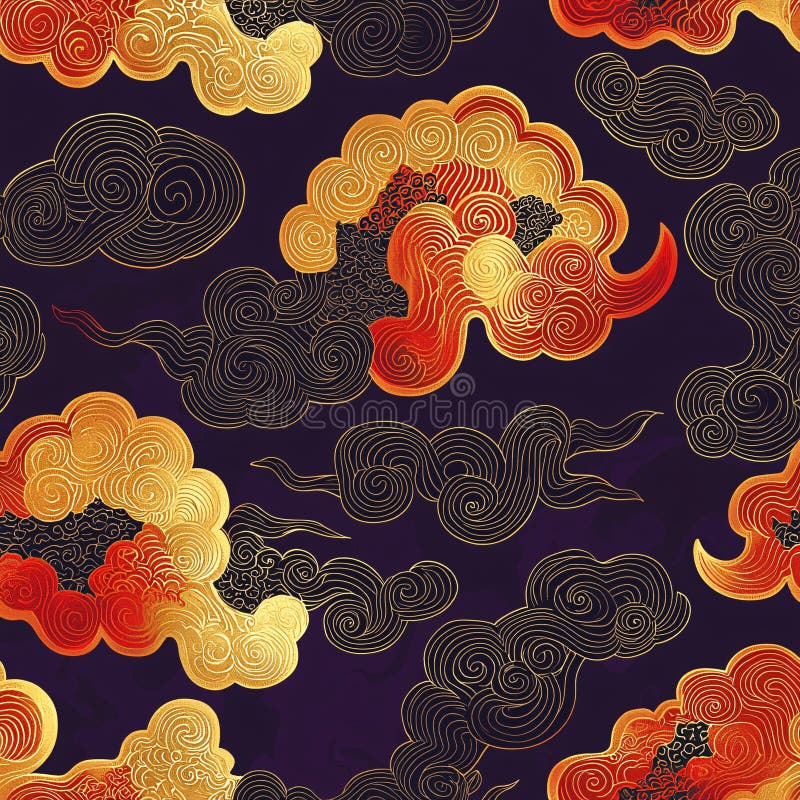 Auspicious Cloud of Oriental Seamless Pattern Stock Illustration - Illustration of culture ...