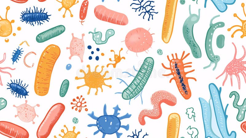 Colorful Microbiology Illustration Bacteria Viruses Microbes Seamless ...
