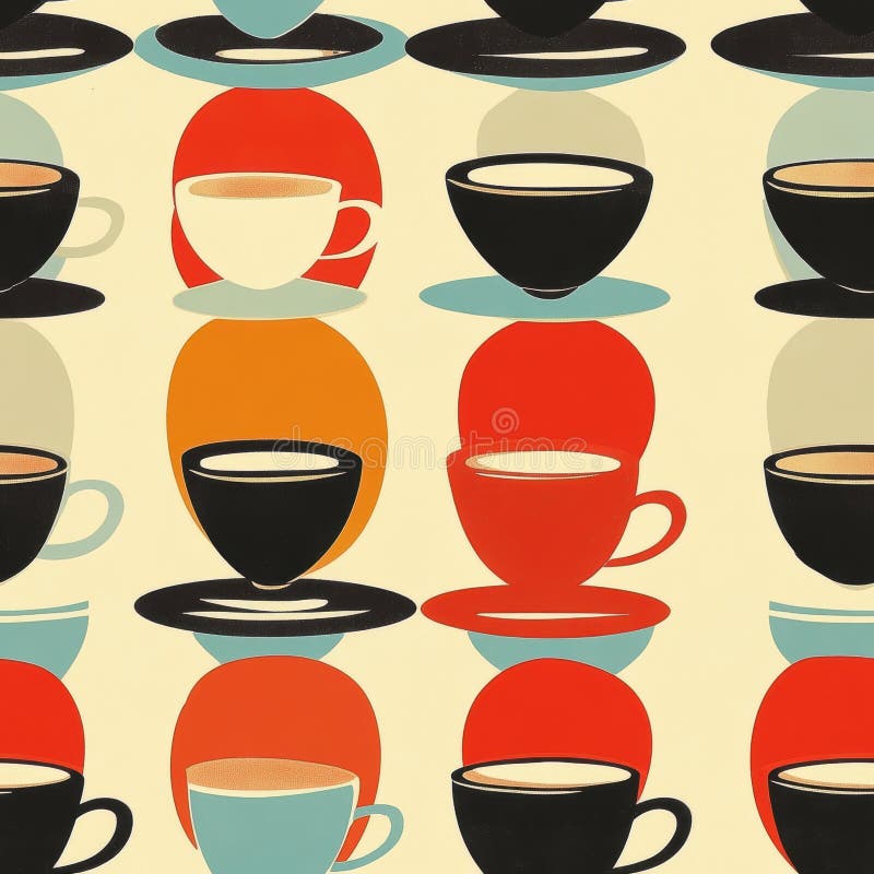 A Vibrant Seamless Pattern Featuring Various Coffee Cups in Different ...