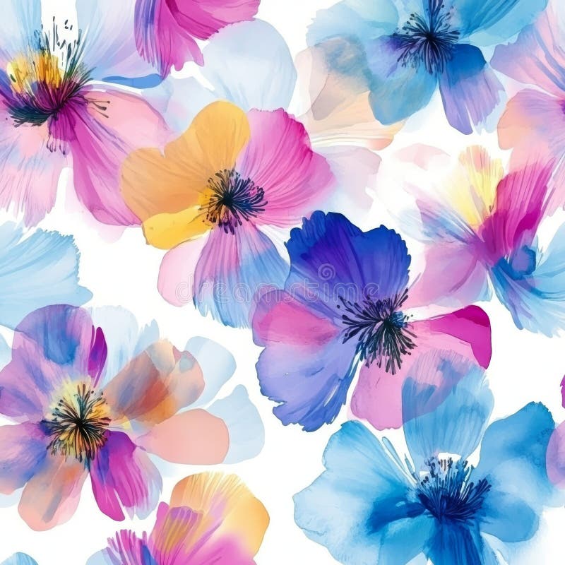 A Vibrant Seamless Pattern Showcases an Array of Colorful Flowers in ...