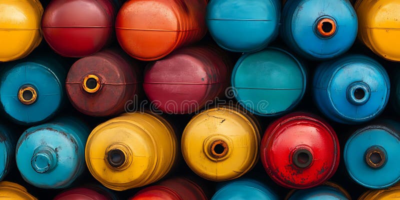 Vibrant Seamless Pattern of Stacked Colorful Gas Cylinders for Texture ...