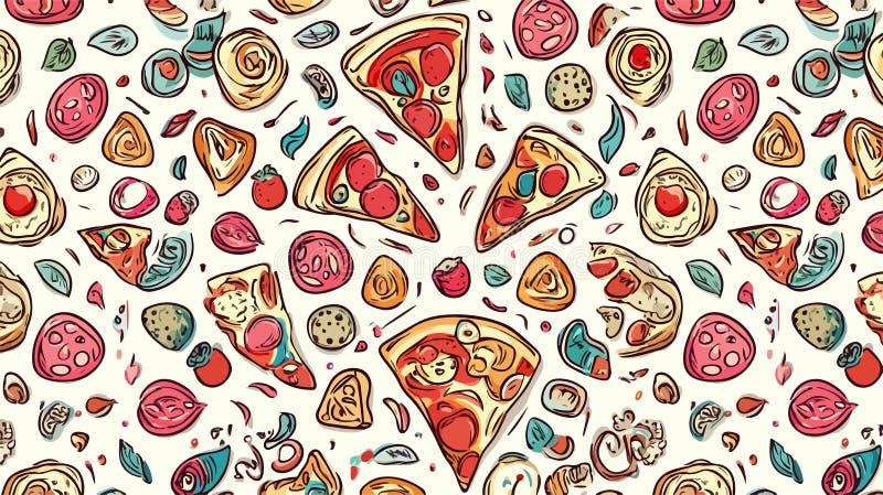 Vibrant Seamless Pizza Slice Pattern with Doodles for Creative Designs ...