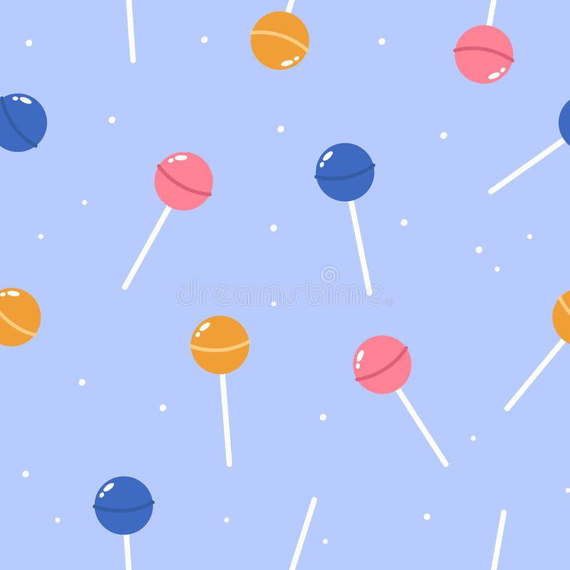 Vibrant Seamless Vector Patterns with Colorful Lollipops on Blue ...