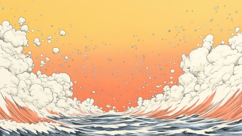 A Vibrant Seascape with Dynamic Waves and Clouds Under a Gradient ...