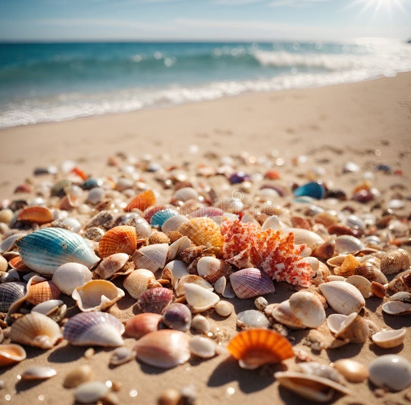 Vibrant Seashells on the Beach. Seashell Illustration. Stock ...