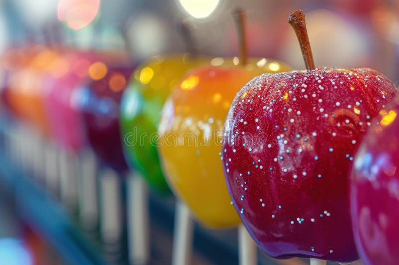 Colorful Candy Apples on Display Stock Image - Image of indulgence ...