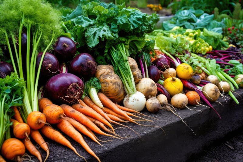 A Vibrant Selection of Homegrown Root Vegetables on Soil Stock ...