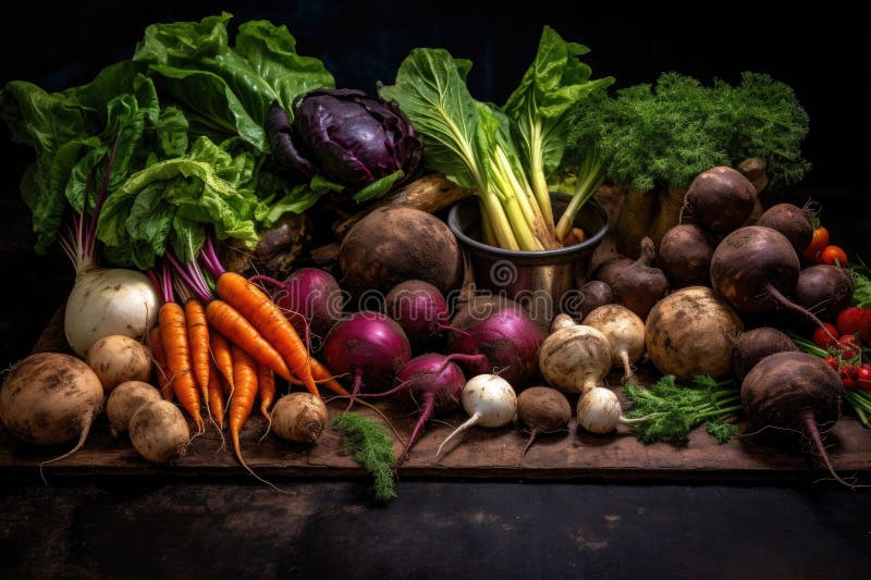 A Vibrant Selection of Homegrown Root Vegetables on Soil Stock ...
