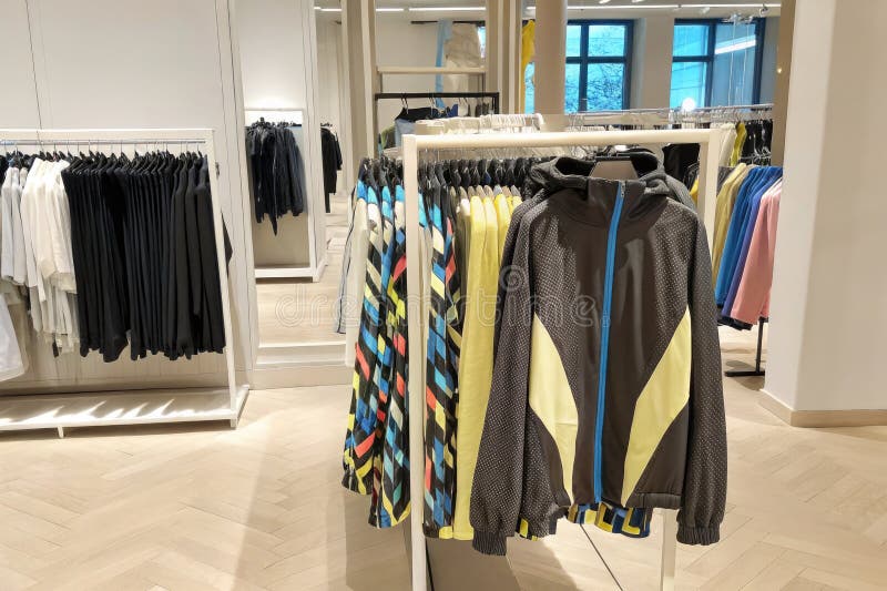 Colorful Softshell Windbreakers Displayed in a Clothing Retail Store ...