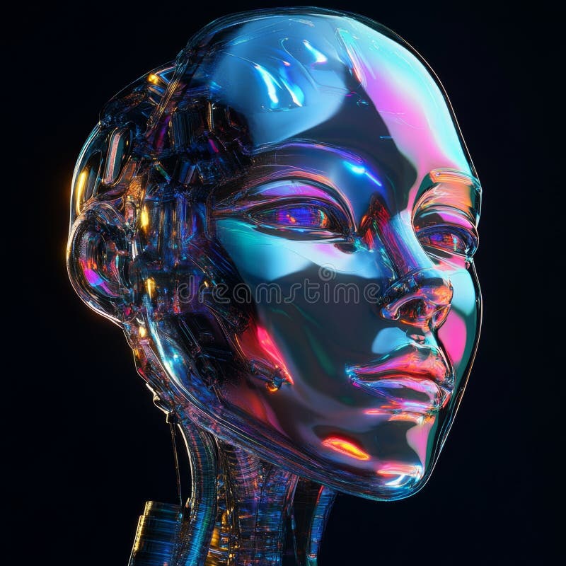 Vibrant Semi-transparent 3D Robot Face Icon with Reflective Features ...