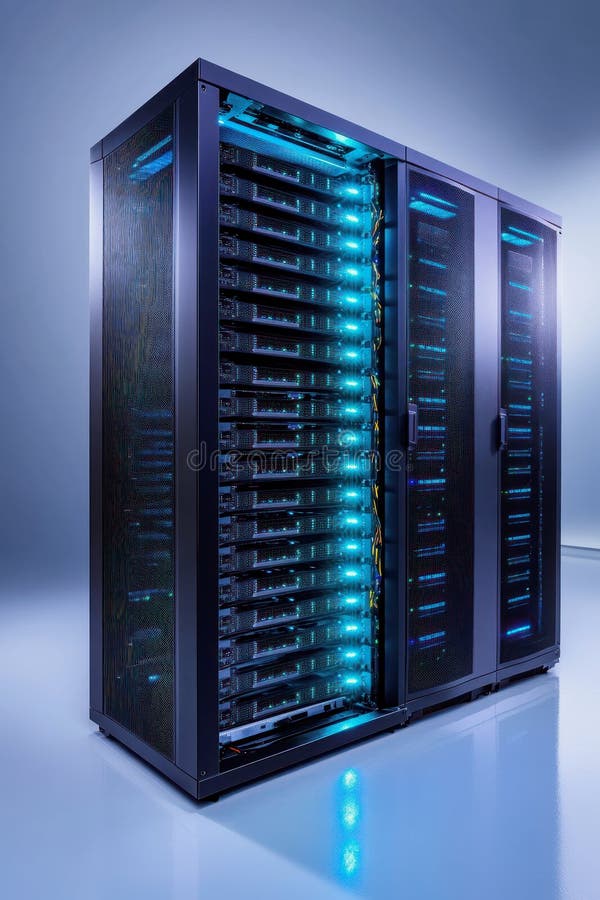 Server Rack with Illuminated Components in a Modern Data Center ...