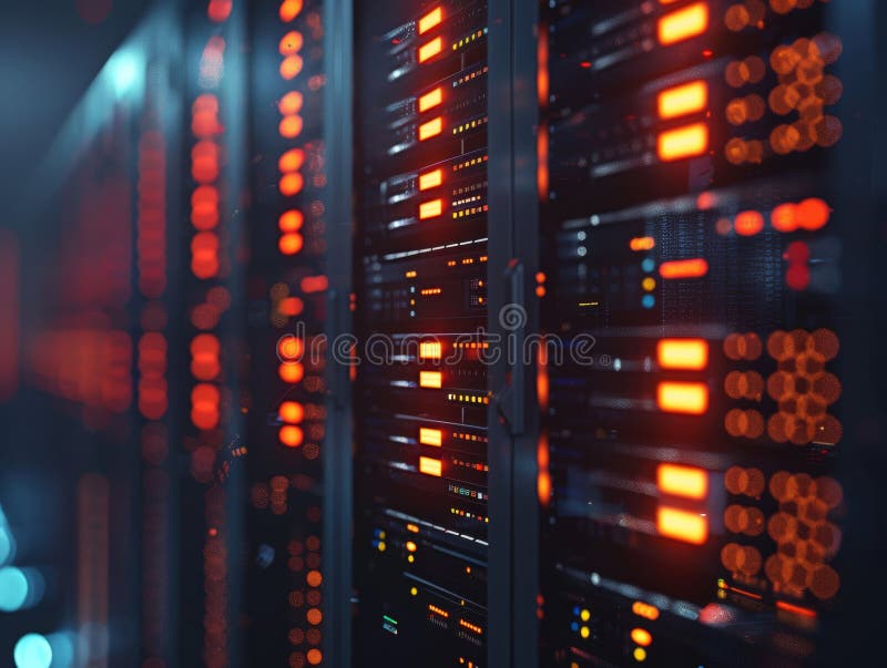 Vibrant Server Room Buzzing with Digital Activity Stock Illustration ...
