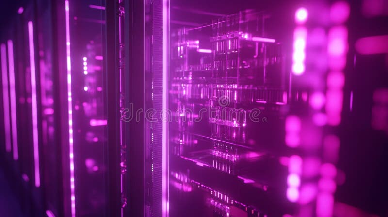 Purple Illuminated Server Room Showcasing Advanced Technology and ...