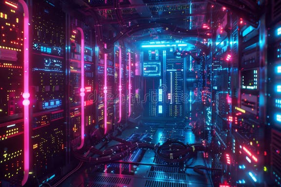 AI-Powered Computer Server Room Stock Illustration - Illustration of ...