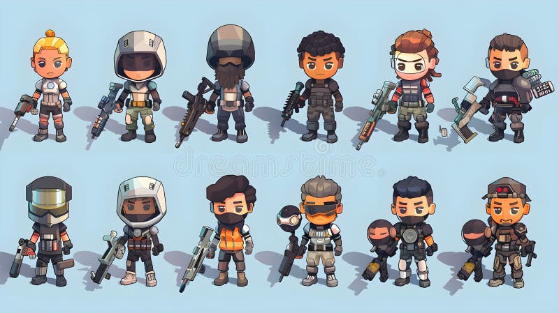Isometric Chibi Character Set for Games and Projects Stock Illustration ...