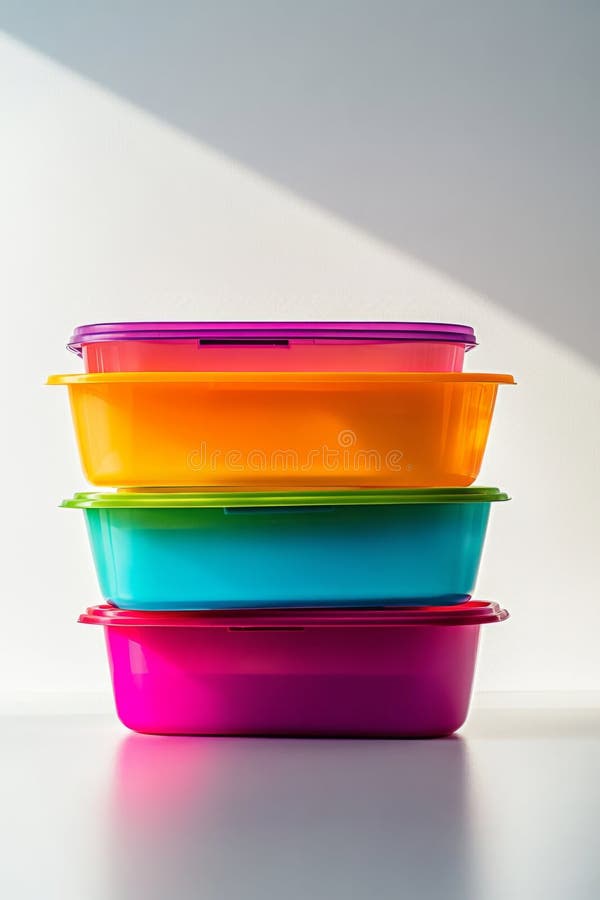 Colorful Stackable Plastic Containers Stock Illustration - Illustration ...