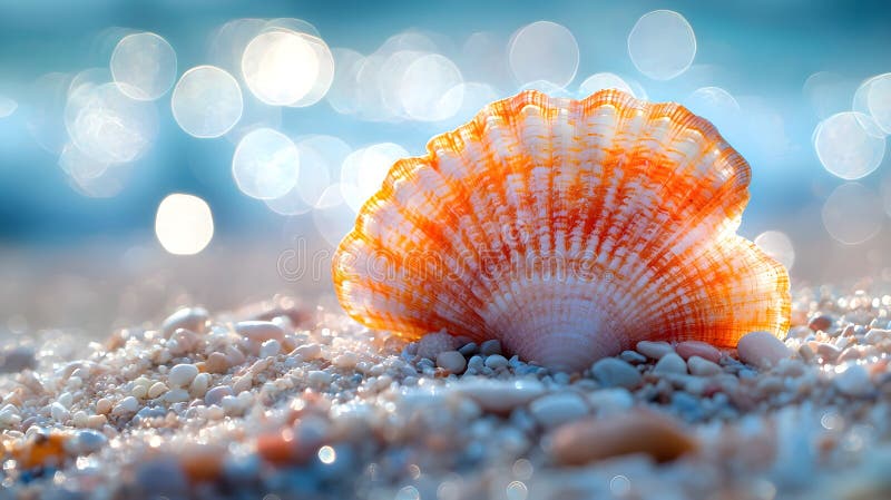 Bright Summer Shell Sandy Beach Ocean Backdrop Generative Ai Stock ...