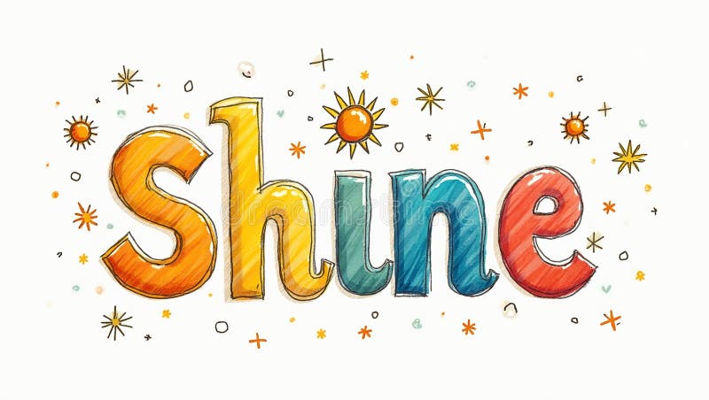 Vibrant Shine Word with Suns and Stars Doodles Stock Illustration ...