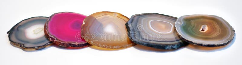 Vibrant and Shiny Agate Rock Slices Isolated on White Background Stock ...