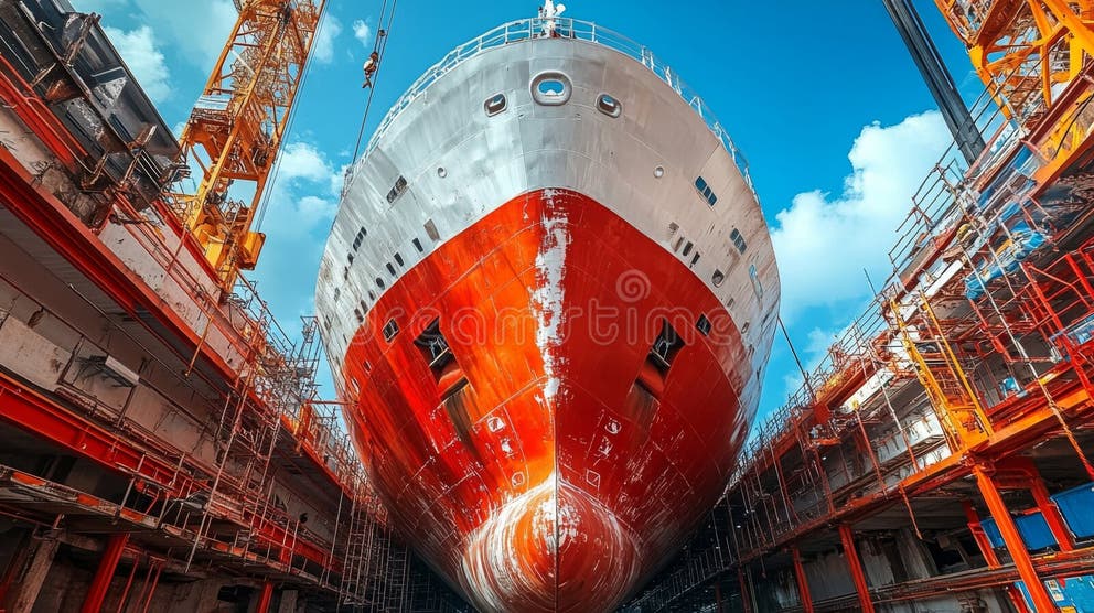 Vibrant Ship Under Construction in a Modern Shipyard Showcasing ...