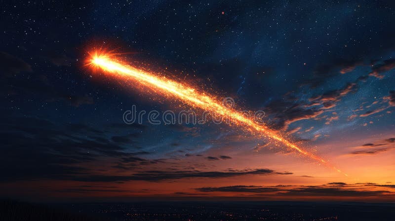 Vibrant Shooting Star Fireworks Light Trail Night Sky Stock Photos ...