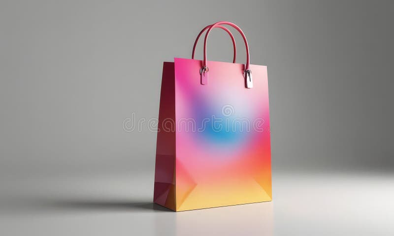 Vibrant Shopping Bag with Gradient Pink, Orange, and Blue Colors Stands ...