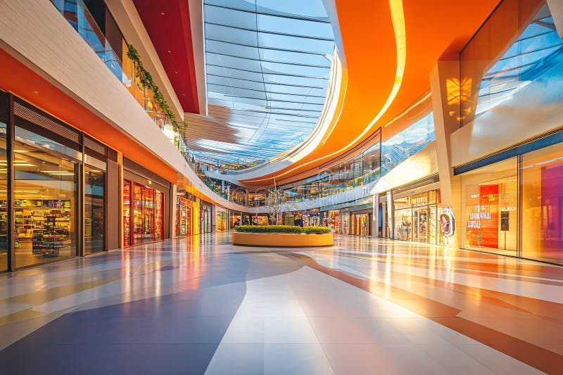 A Vibrant Shopping Mall Atrium with Sleek Modern Architecture, Soft ...