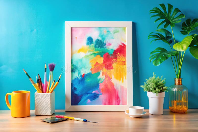 A Vibrant Showcase of Modern Art a Minimalist Studio Setting Featuring ...