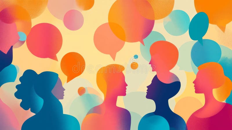 Vibrant Silhouettes Engaged Colorful Discussion Conversation Stock ...