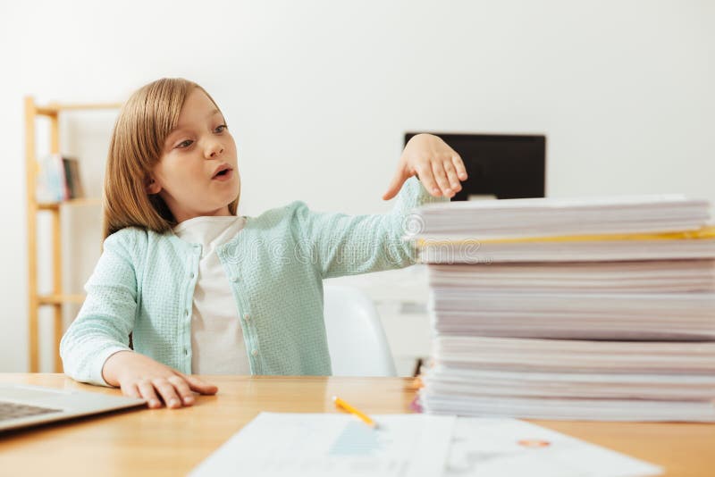Vibrant Sincere Child Surprised by Amount of Work Stock Image - Image ...
