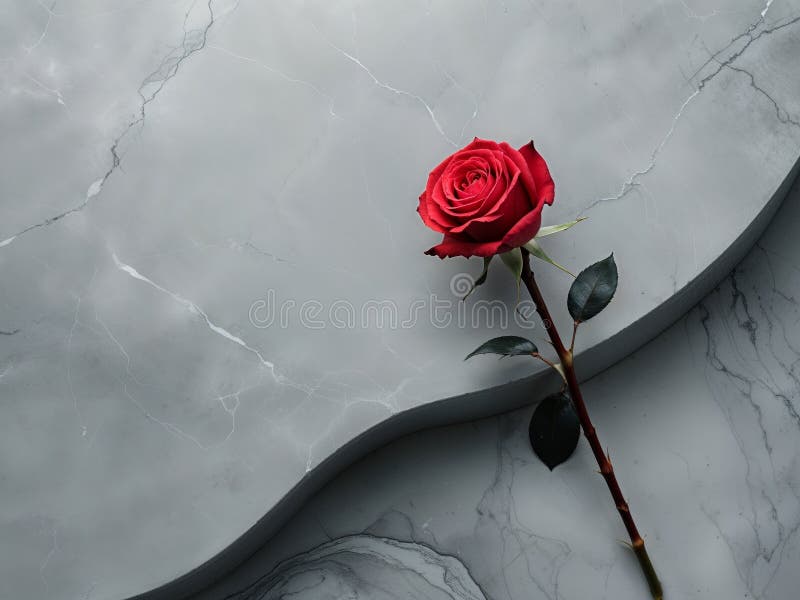 Vibrant Single Red Rose on Smooth Marble Surface for Creative Designs ...