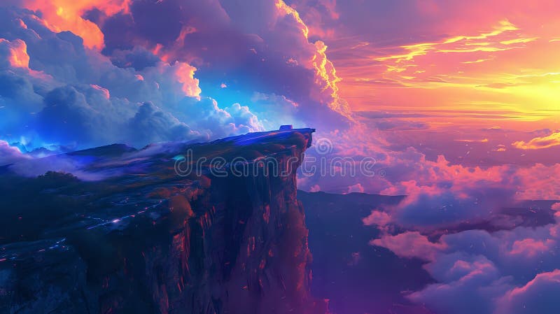 Vibrant Skies: Sunset Magic on the Mountain Ledge./n Stock Illustration ...
