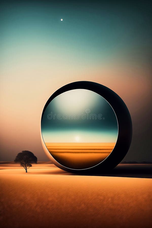 A Vibrant Sky Sunset is Reflected in an Abstract, Geometric Circle ...