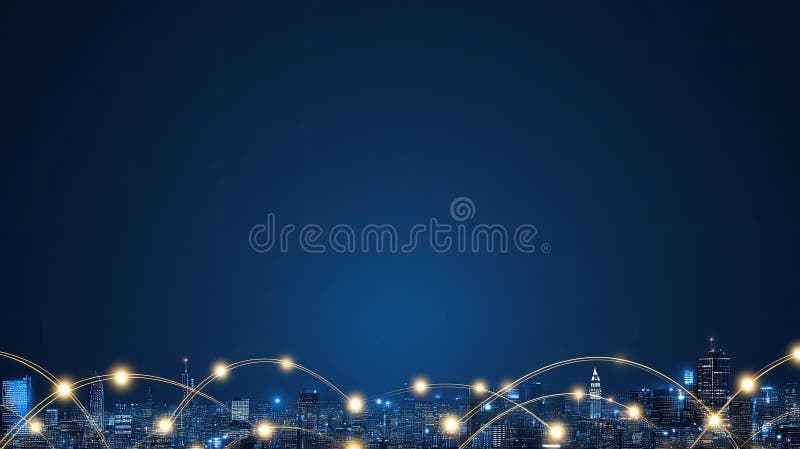 Vibrant Skyline of a City at Night Illuminated by Network Connections ...