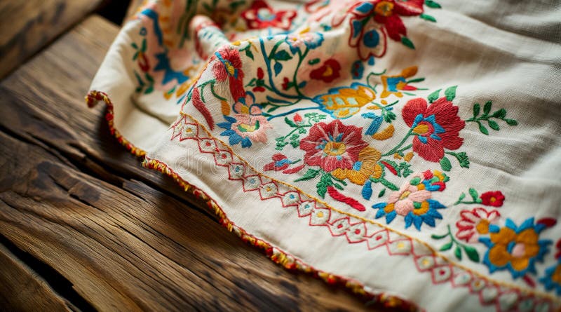 Vibrant Slavic Embroidery Pattern on Traditional Fabric with Floral ...