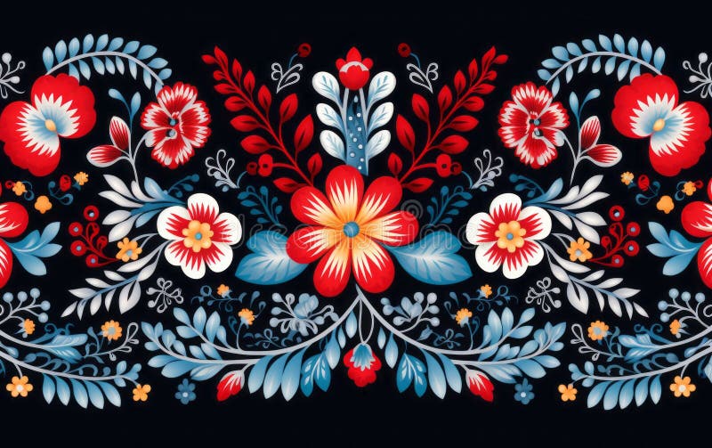 Vibrant Slavic Folk Floral Pattern on Dark Background Stock Photo ...