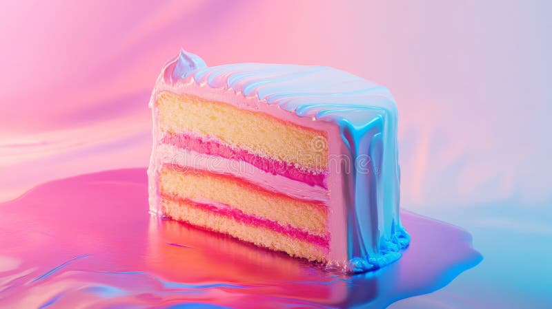 Vibrant Slice of Pastel Layer Cake with Glossy Icing on a Colorful ...